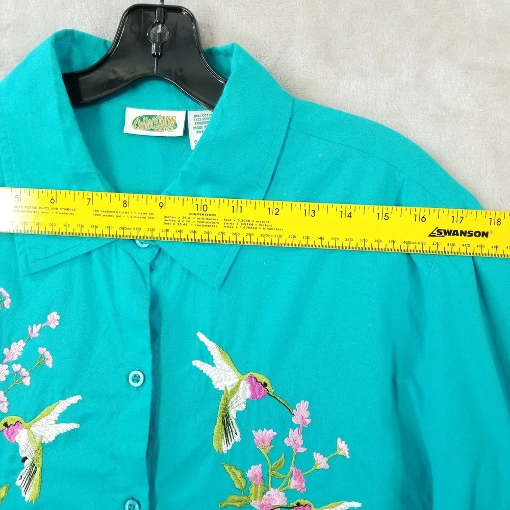 Vintage | Tops | Vintage Blouse Turquoise Embroidered Hummingbird Bird ...